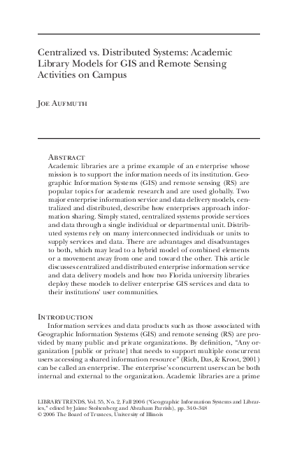 (PDF) Centralized vs . Distributed Systems : Academic Library Models ...
