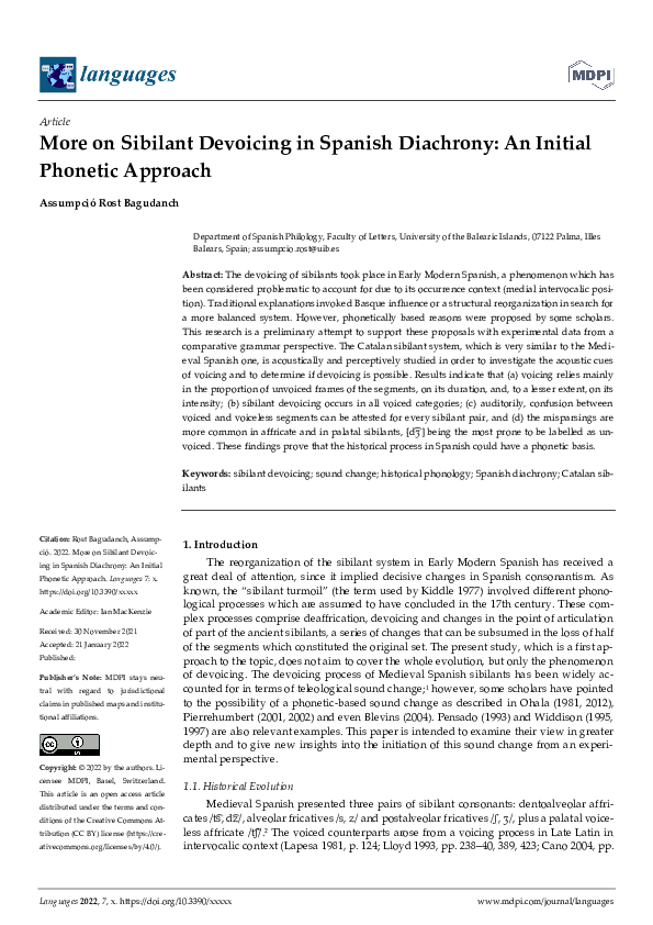 (PDF) More on Sibilant Devoicing in Spanish Diachrony: An Initial ...