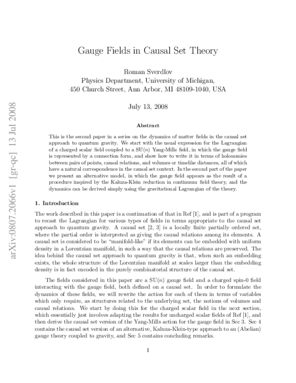 (PDF) Gauge Fields in Causal Set Theory | Roman Sverdlov - Academia.edu