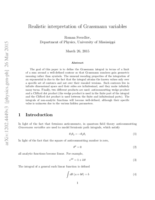 (PDF) Realistic definition of Grassmann numbers and fermionic states