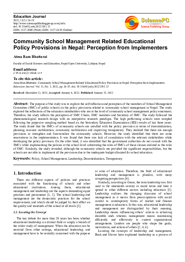 (PDF) Community School Management Related Educational Policy Provisions ...