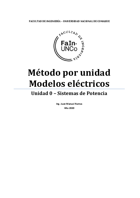 (PDF) Unidad 0 - Método por unidad y modelos eléctricos - Sistemas de Potencia
