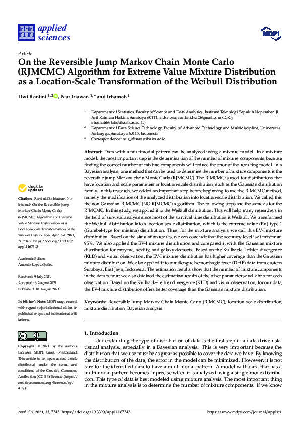 Pdf On The Reversible Jump Markov Chain Monte Carlo Rjmcmc Algorithm For Extreme Value