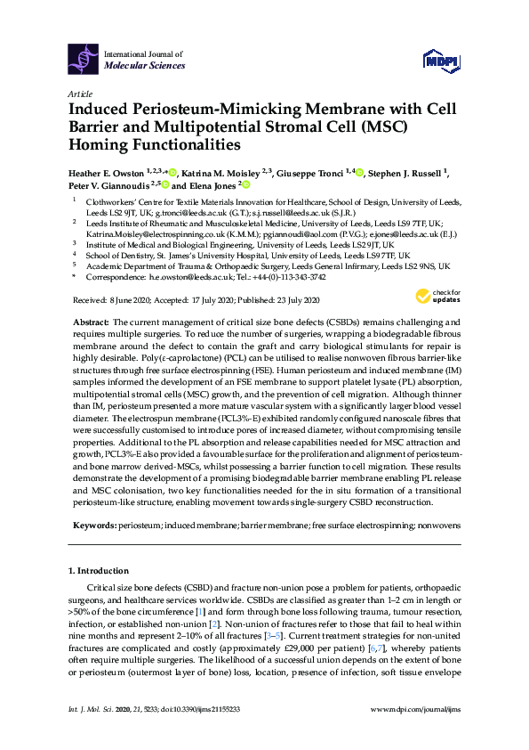 (PDF) Induced Periosteum-Mimicking Membrane with Cell Barrier and ...