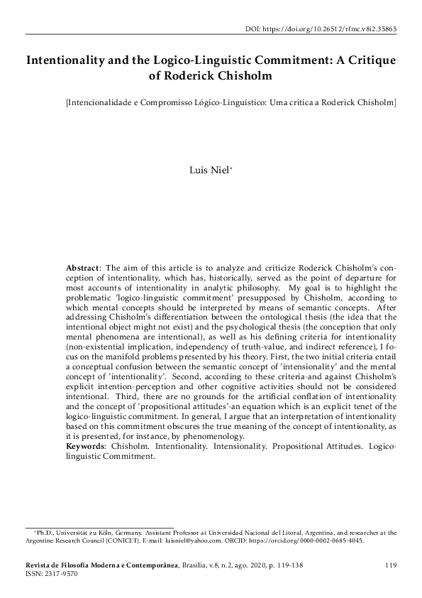 (PDF) Intentionality and the Logico-Linguistic Commitment