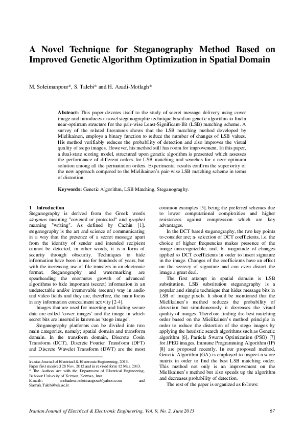 (PDF) A Novel Technique for Steganography Method Based on Improved Genetic Algorithm ...