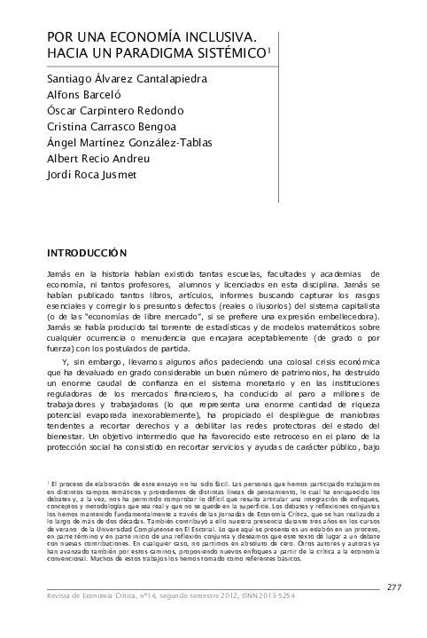 (PDF) Por una economía inclusiva. Hacia un paradigma sistémico