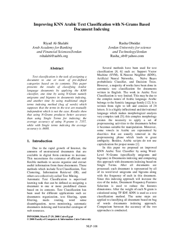 (PDF) Classification with N-Grams Based Document Indexing