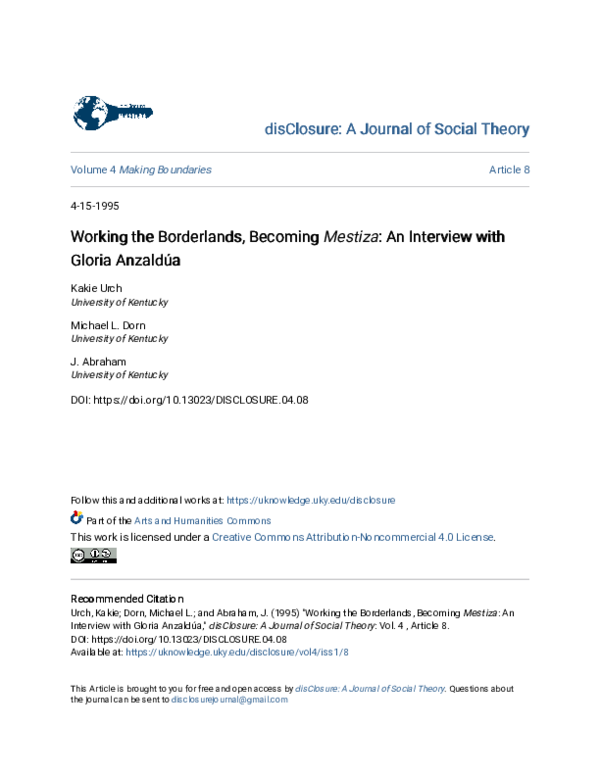 (PDF) Working the Borderlands, Becoming Mestiza : An Interview with ...