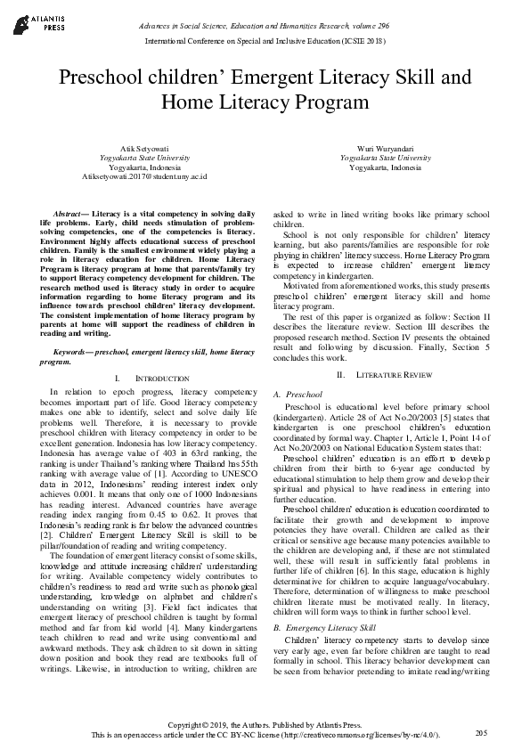 (PDF) Preschool children’ Emergent Literacy Skill and Home Literacy Program