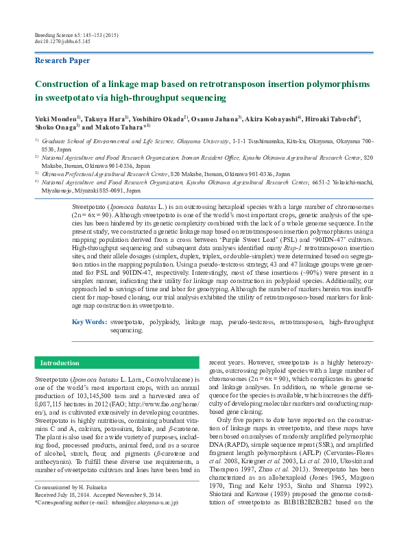 (PDF) Construction of a linkage map based on retrotransposon insertion polymorphisms in ...