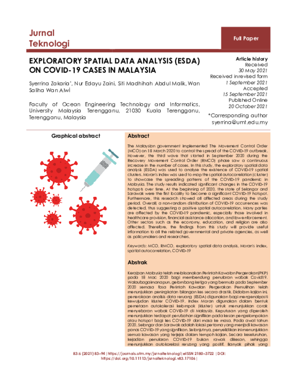 (PDF) Exploratory Spatial Data Analysis (Esda) on COVID-19 Cases in Malaysia