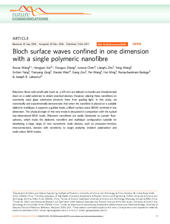 (PDF) Bloch surface waves confined in one dimension with a single polymeric nanofibre