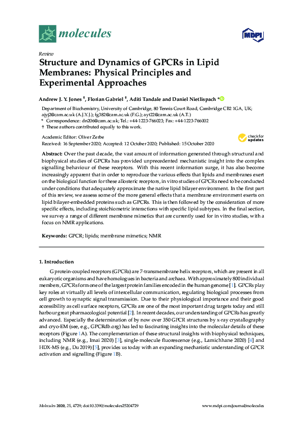 (PDF) Structure and Dynamics of GPCRs in Lipid Membranes: Physical ...