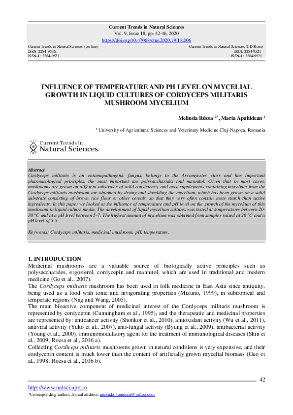 (PDF) Influence of Temperature and PH Level on Mycelial Growth in Liquid Cultures of Cordyceps ...