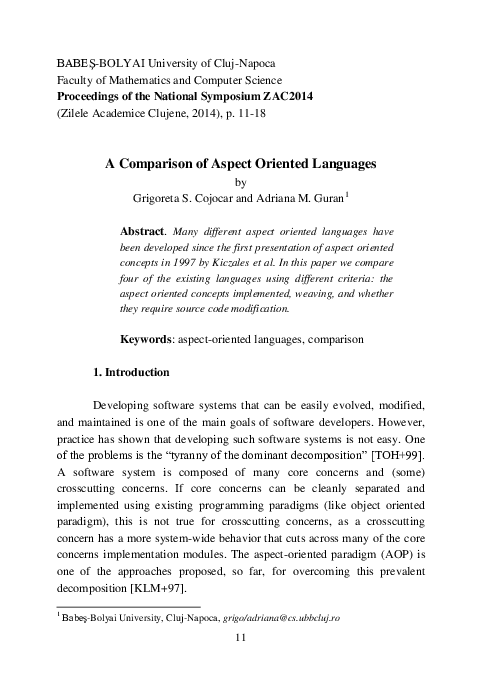 (PDF) A Comparison of Aspect Oriented Languages