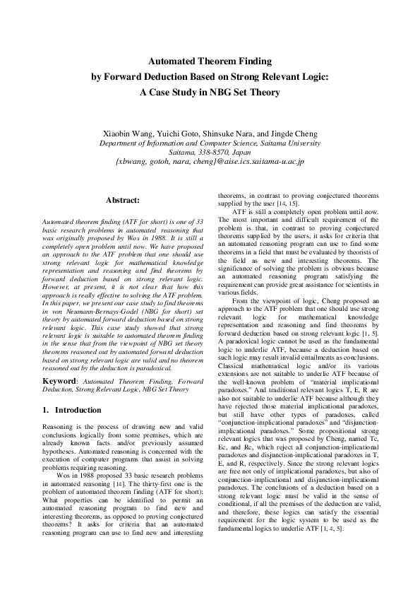 Pdf Automated Theorem Finding By Forward Deduction Based On Strong Relevant Logic A Case