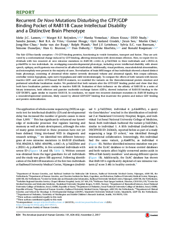 (PDF) Recurrent De Novo Mutations Disturbing the GTP/GDP Binding Pocket ...
