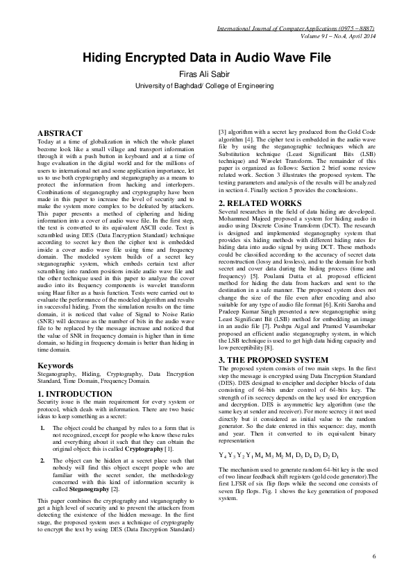 (PDF) Hiding Encrypted Data in Audio Wave File