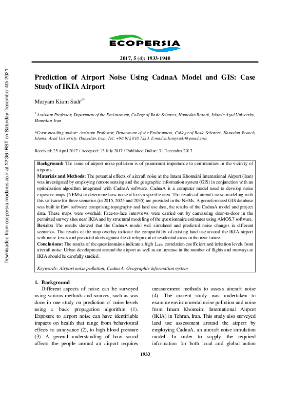(PDF) Prediction of Airport Noise Using CadnaA Model and GIS: Case ...