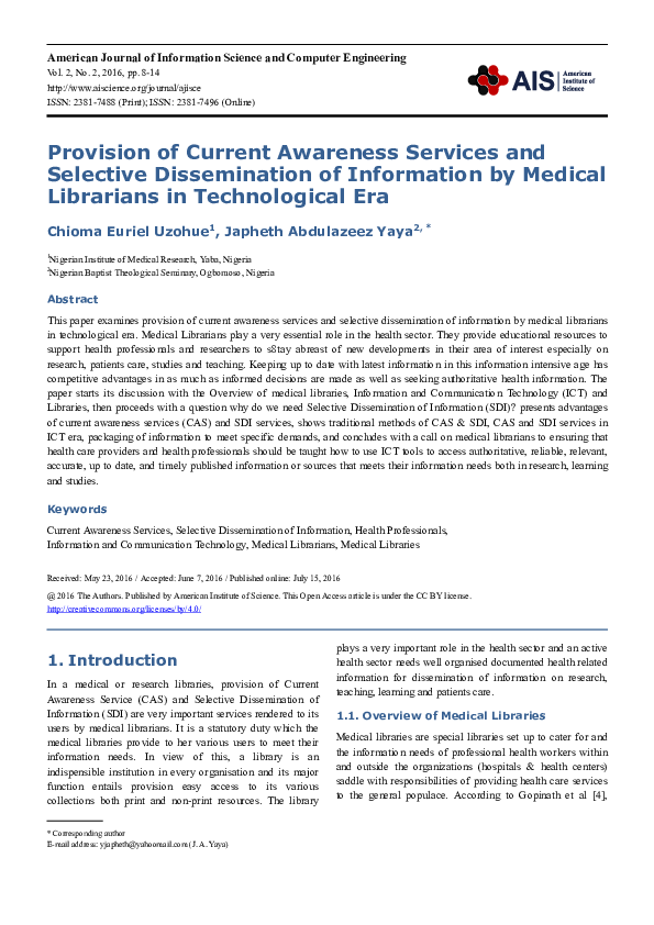 (PDF) Provision of Current Awareness Services and Selective ...