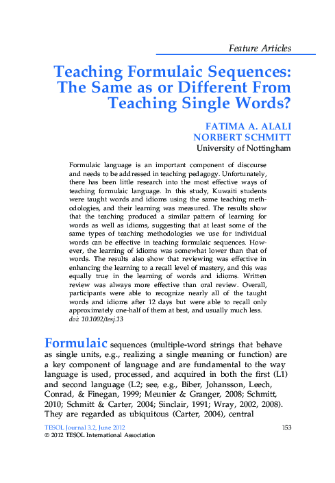 (PDF) Teaching Formulaic Sequences: The Same as or Different From ...