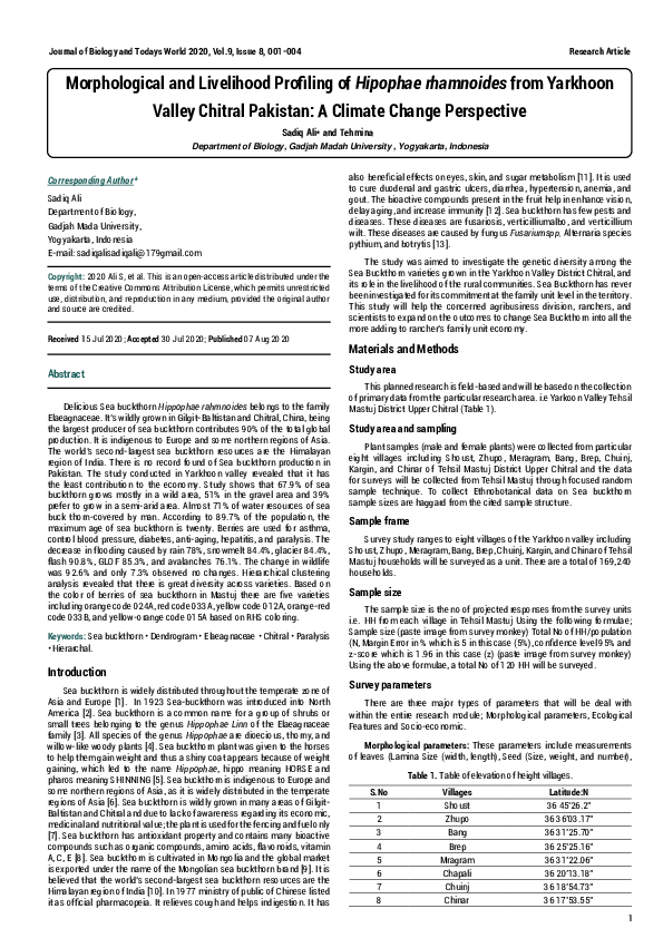 (PDF) Morphological and Livelihood Profiling of Hipophae rhamnoides ...
