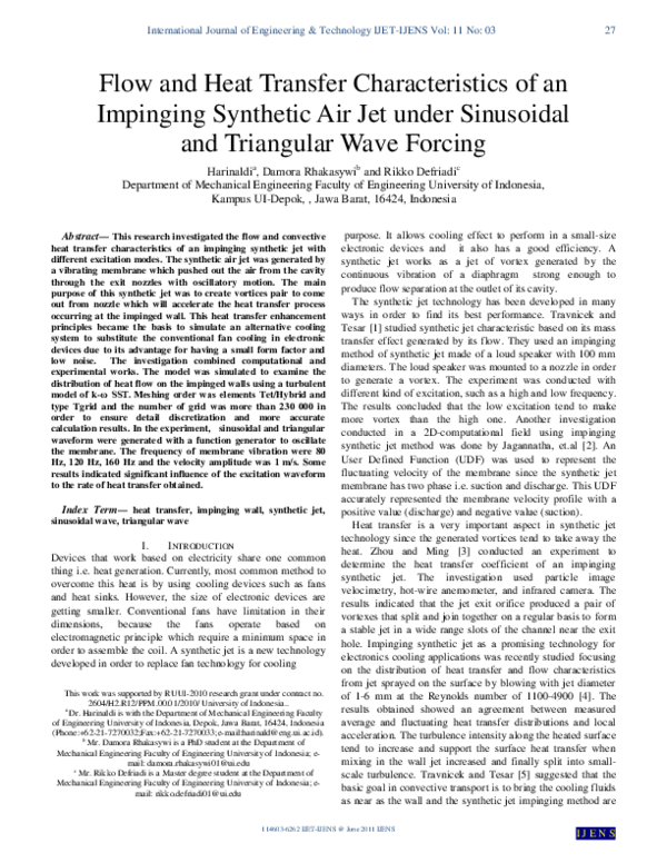 (PDF) Flow and Heat Transfer Characteristics of an Impinging Synthetic ...