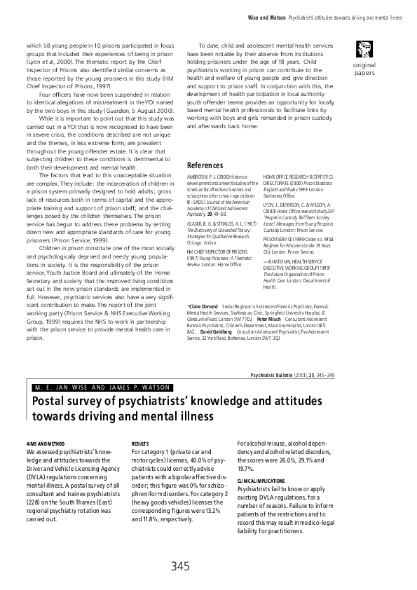 (PDF) Postal survey of psychiatrists' knowledge and attitudes towards ...