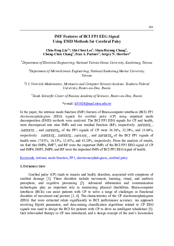 (PDF) IMF Features of BCI FP1 EEG Signal Using EMD Methods for Cerebral ...