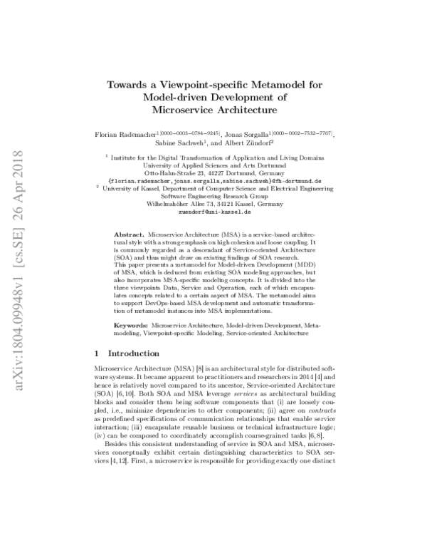 Pdf Towards A Viewpoint Specific Metamodel For Model Driven Development Of Microservice