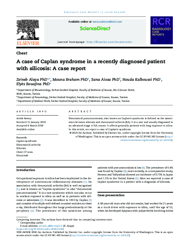 (PDF) A case of Caplan syndrome in a recently diagnosed patient with silicosis: A case report