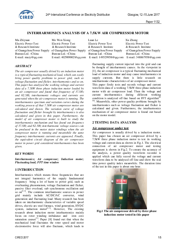 (PDF) Interharmonics analysis of a 7.5 kW air compressor motor