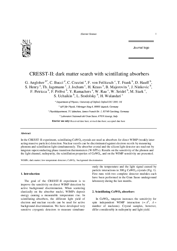 (PDF) Cresst-II: dark matter search with scintillating absorbers