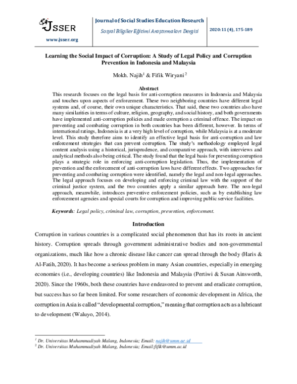 (PDF) Learning the Social Impact of Corruption: A Study of Legal Policy ...