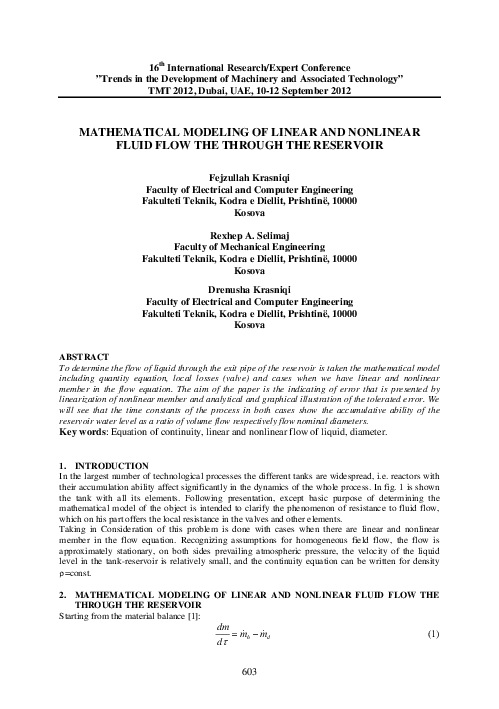(PDF) Mathematical Modeling of Linear and Nonlinear Fluid Flow the ...