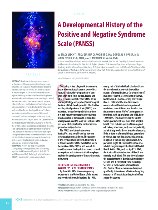(PDF) A Developmental History of the Positive and Negative Syndrome ...