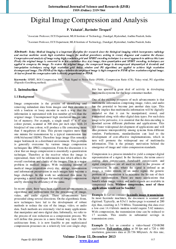 (PDF) Digital Image Compression and Analysis