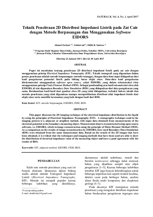 (PDF) 2D Imaging Technique Electrical Impedance Distribution on Liquid with Paired Method and ...
