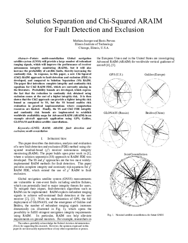 Pdf Solution Separation And Chi Squared Araim For Fault Detection And Exclusion Mathieu 