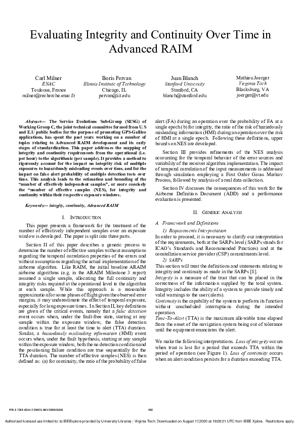 (PDF) Evaluating Integrity and Continuity Over Time in Advanced RAIM