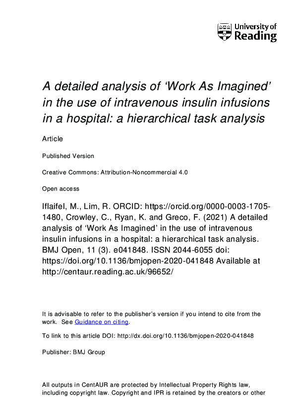 (PDF) Detailed analysis of ‘work as imagined’ in the use of intravenous ...