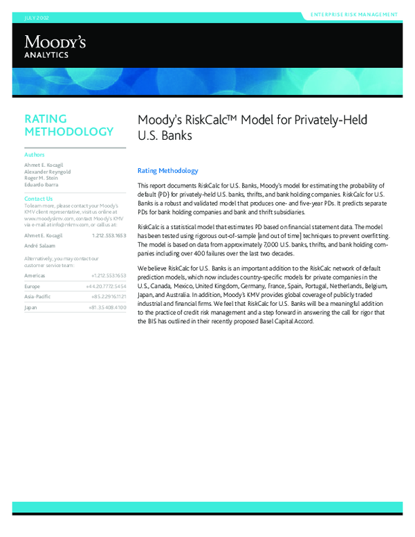 (PDF) Moody ’ s RiskCalc TM Model for Privately-Held U