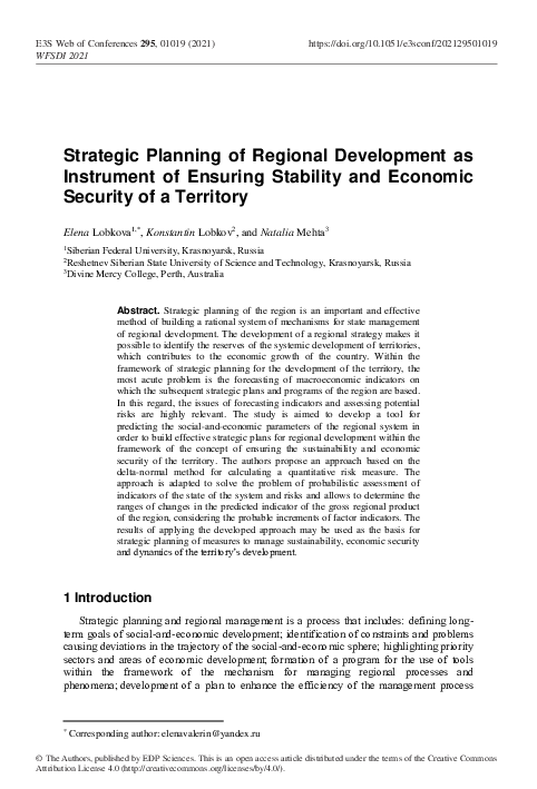 (PDF) Strategic Planning of Regional Development as Instrument of ...