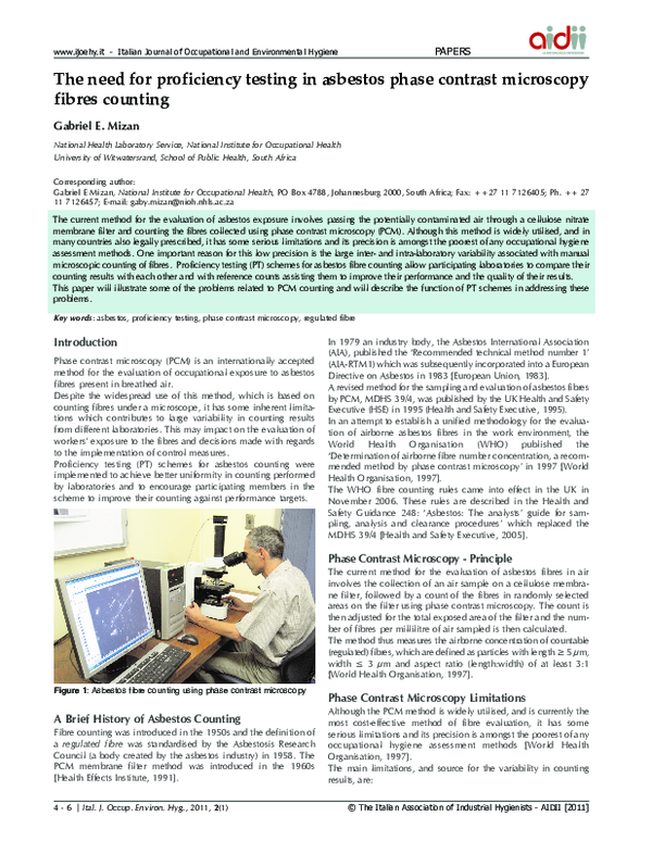 (PDF) The need for proficiency testing in asbestos phase contrast ...