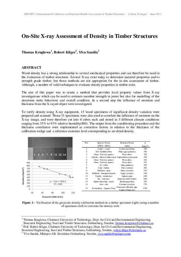 (PDF) On-Site X-ray Assessment of Density in Timber Structures