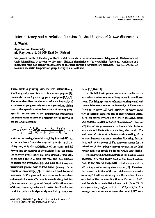 (PDF) Intermittency and correlation functions in the Ising model in two ...