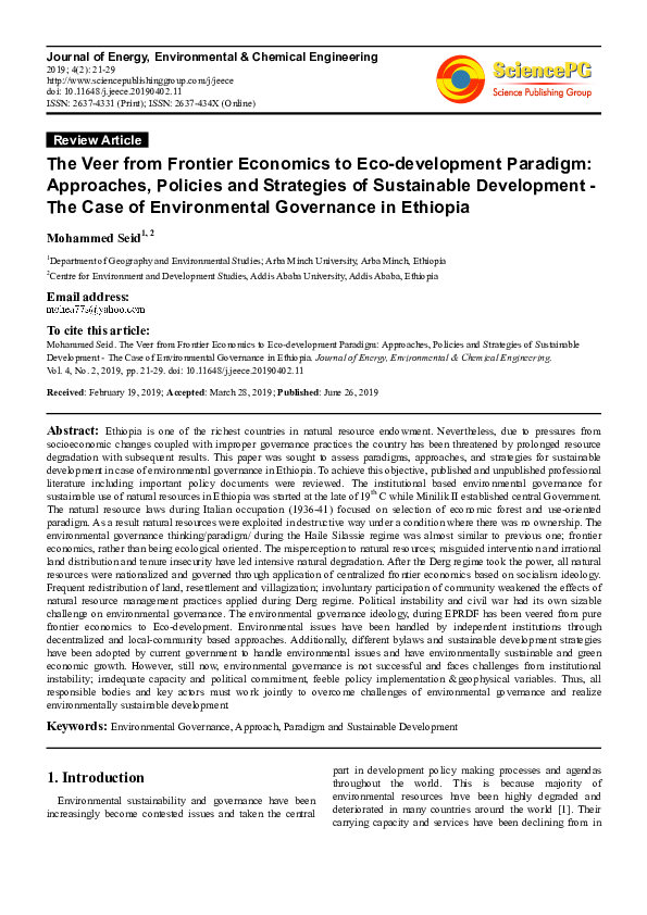 (PDF) The Veer from Frontier Economics to Eco-development Paradigm ...