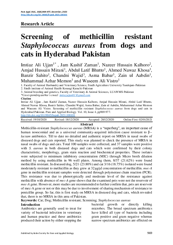 (PDF) Screening of methicillin resistant Staphylococcus aureus from ...