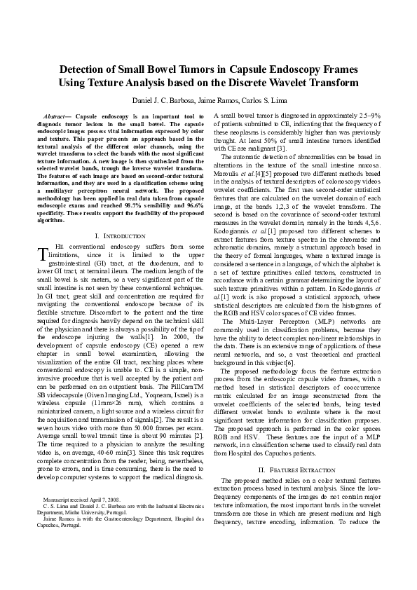 Pdf Detection Of Small Bowel Tumors In Capsule Endoscopy Frames Using Texture Analysis Based